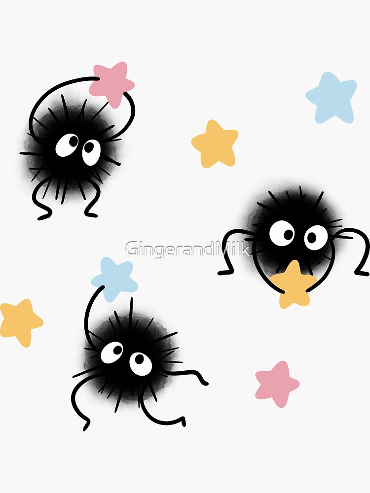 "3 little soot ghosts with colorful stars" Sticker by GingerandMilk ...