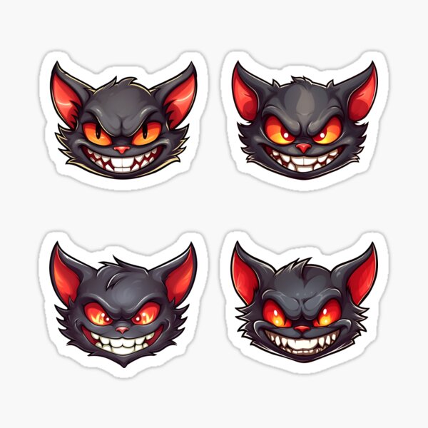 "Sticker pack - Devil cat - Evil cat - Black cat - Fire eyes - Sharp ...