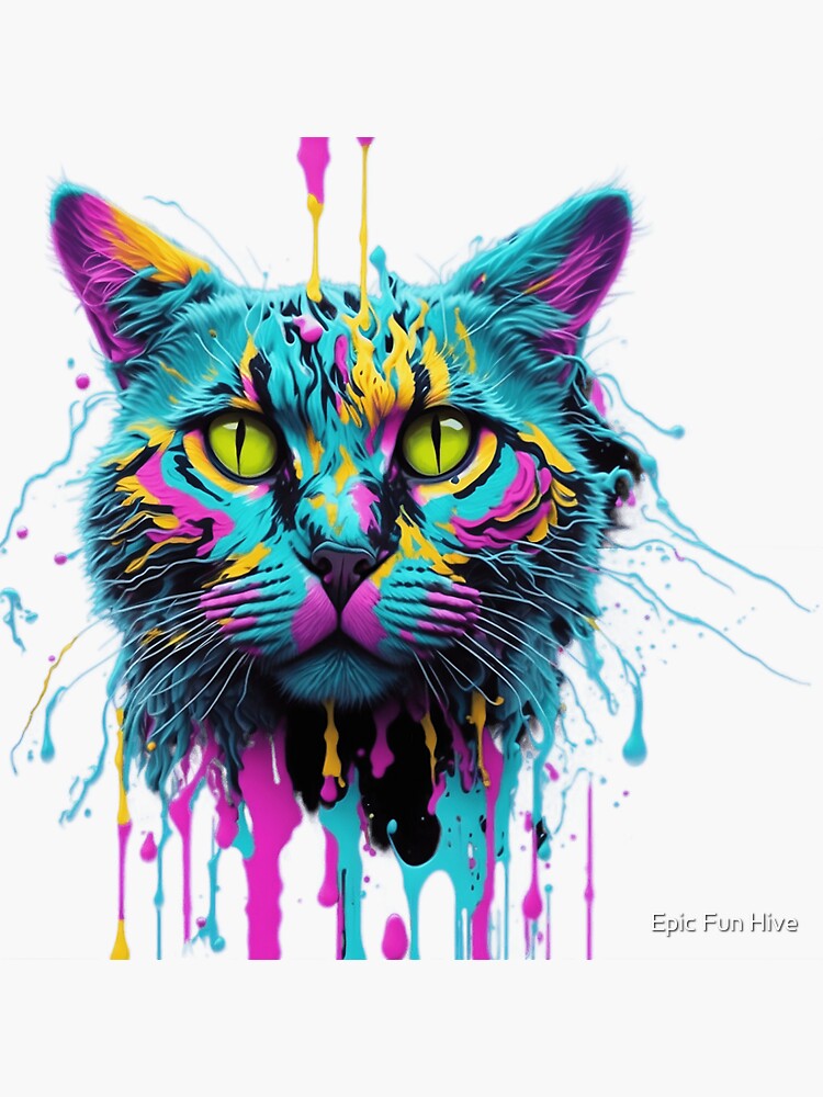 "Cat splash art illustration" Sticker for Sale by Tony1357 | Redbubble
