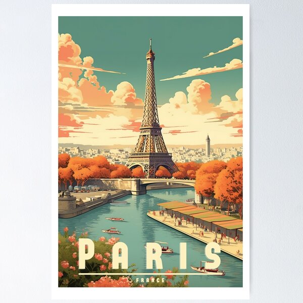 "Vintage travel poster Paris - Romantic design of the city of love" Poster by StrasserArt ...