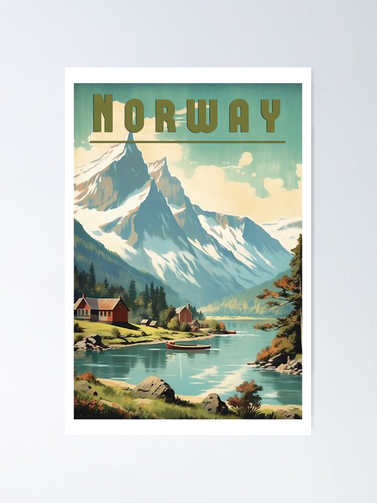 "Vintage Norway travel poster - Fascinating design of the Scandinavian ...
