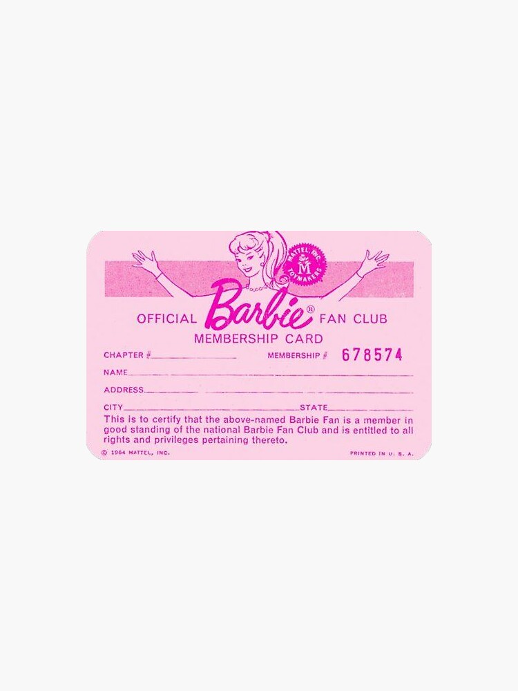 "barbie club card" Sticker for Sale by delilahmonroe | Redbubble