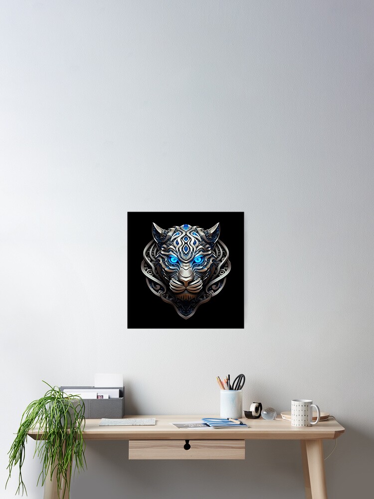 Viking tiger, silver tiger with blue eyes, celtic motifs Viking tiger, silver tiger with blue eyes, celtic motifs