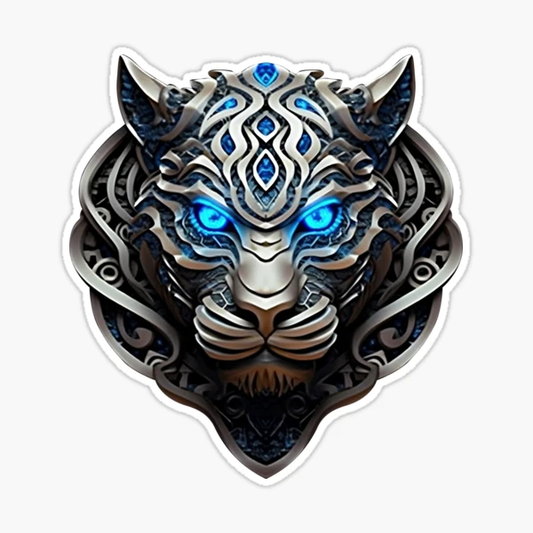 Viking tiger, silver tiger with blue eyes, celtic motifs Viking tiger, silver tiger with blue eyes, celtic motifs
