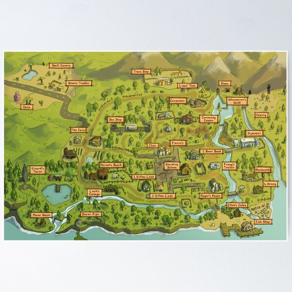 Stardew Valley Map Poster For Sale By Luke Beatrice Redbubble