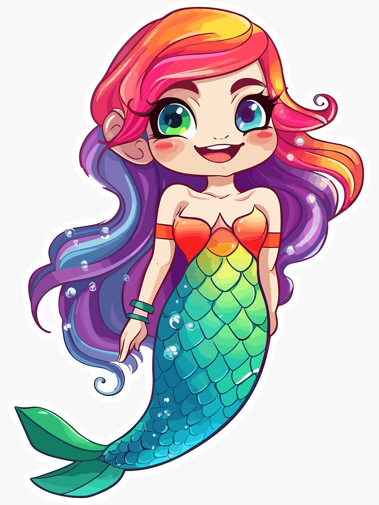 "Adorable Kawaii Rainbow Mermaid" Sticker for Sale by CreaturesLikeUs ...