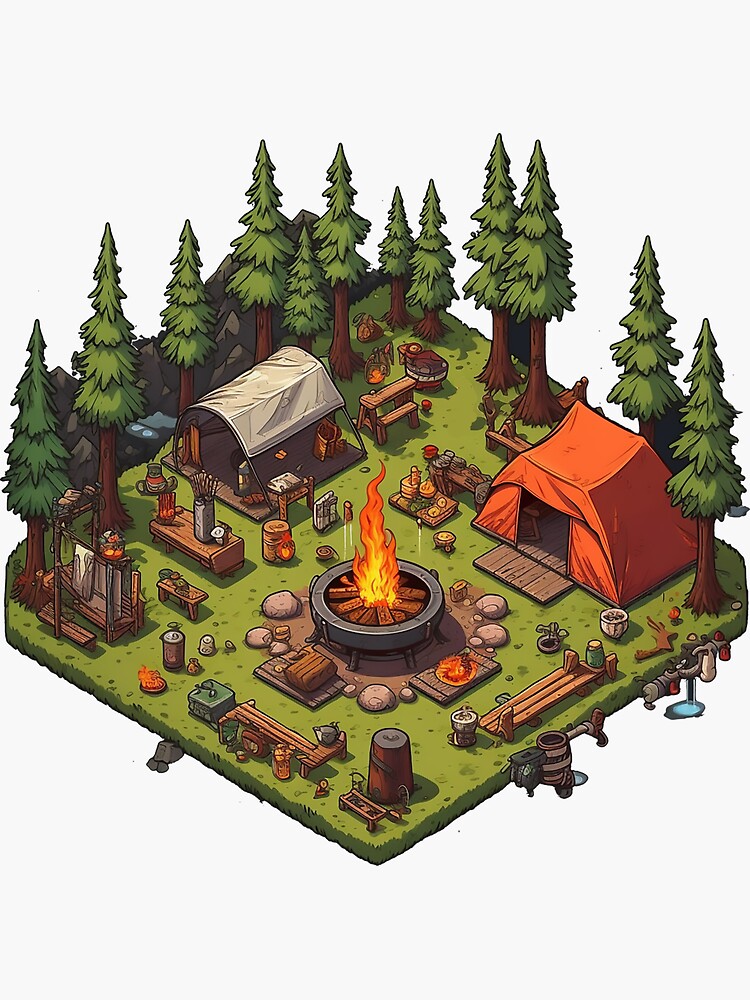 "Camp site Pixel Art" Sticker for Sale by WallGarden | Redbubble