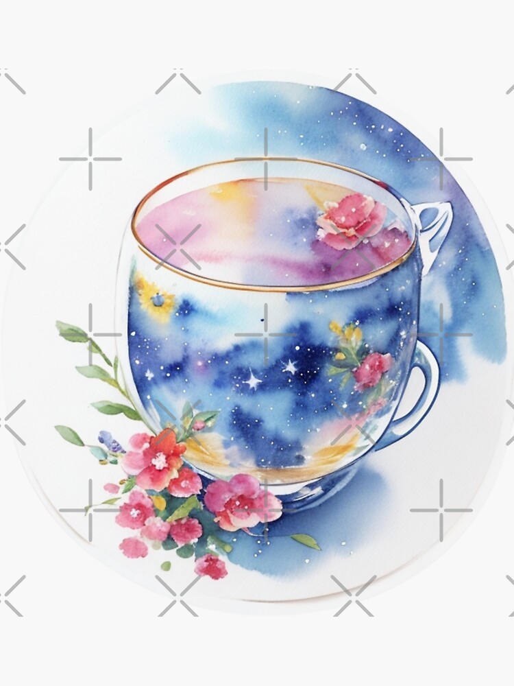 "Watercolor Star System Tea Cup With Floral Motif" Sticker for Sale by ...