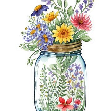 "Pretty Colourful Watercolor Wildflowers In Mason Jar" Sticker for Sale ...