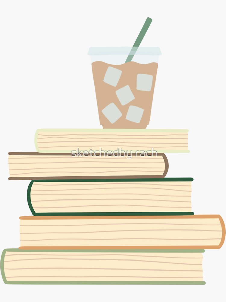 "Books and Iced Coffee Stack" Sticker for Sale by Rachel Sayers | Redbubble