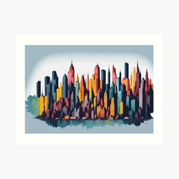 "Colorful New York City Landscape | Skyline | 3d | watercolor | side ...