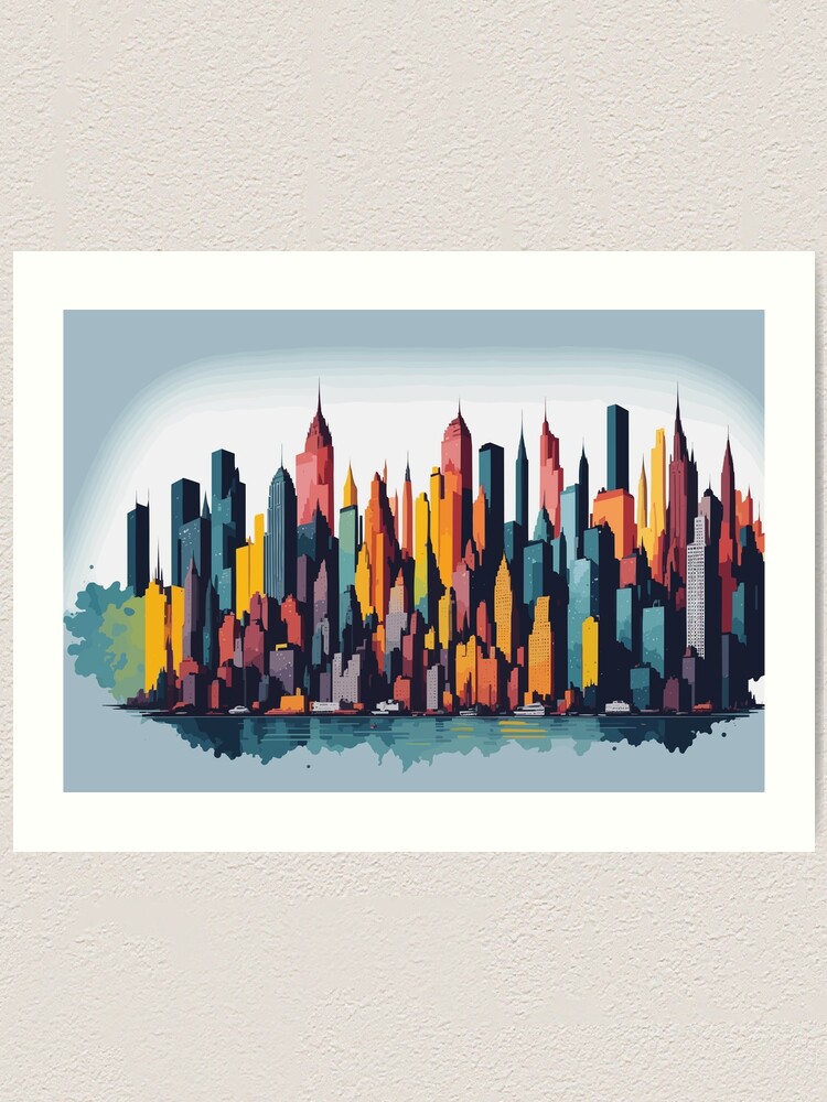"Colorful New York City Landscape | Skyline | 3d | watercolor | side ...