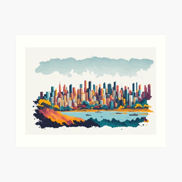 "Colorful Sydney Landscape | Skyline | 3d | watercolor painting | side ...