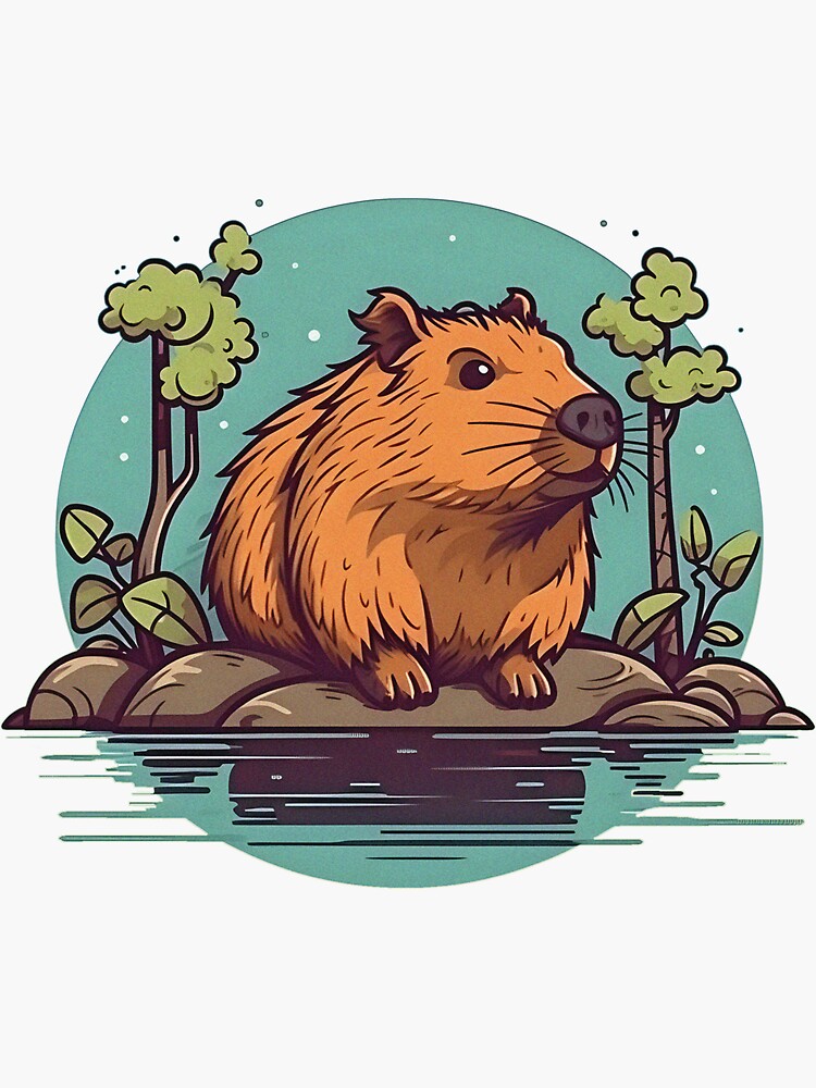"Cartoon handsome capybara in the pond logo" Sticker for Sale by ...
