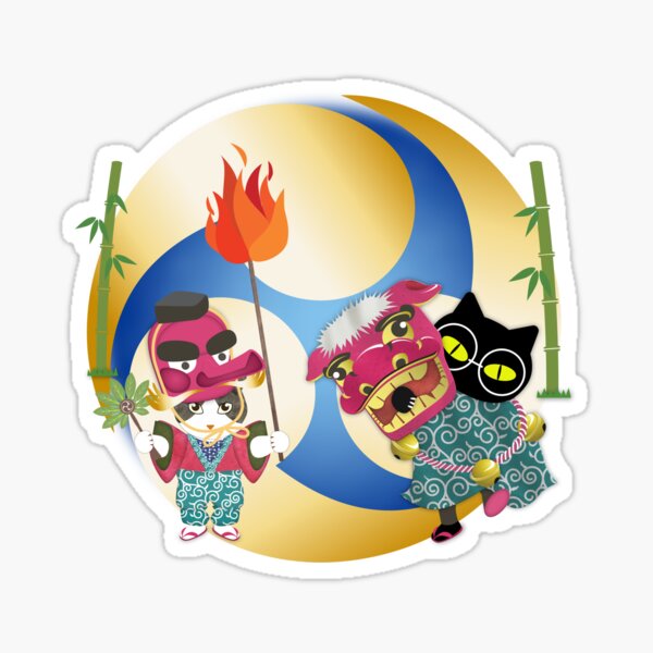 "Tengu and Lion Fighting Dance by Cats" Sticker for Sale by edo-neko ...