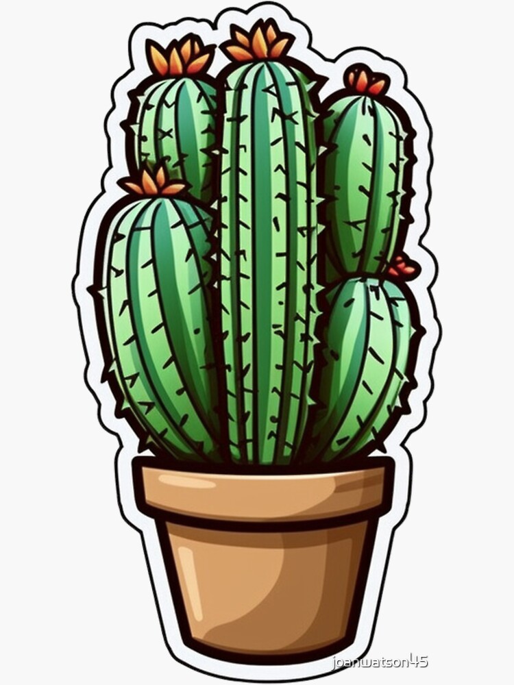 "Tall Cacti Potted Plant Sticker: Embrace the Graceful Beauty of Desert ...