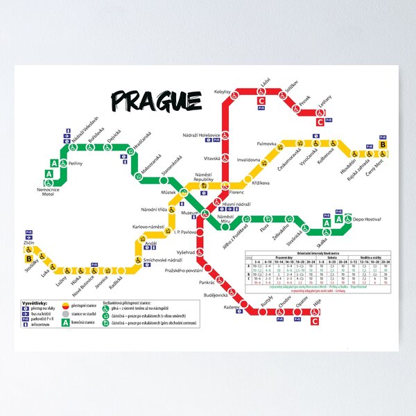 "Prague Czech Republic City Metro Train Map" Poster for Sale by ...