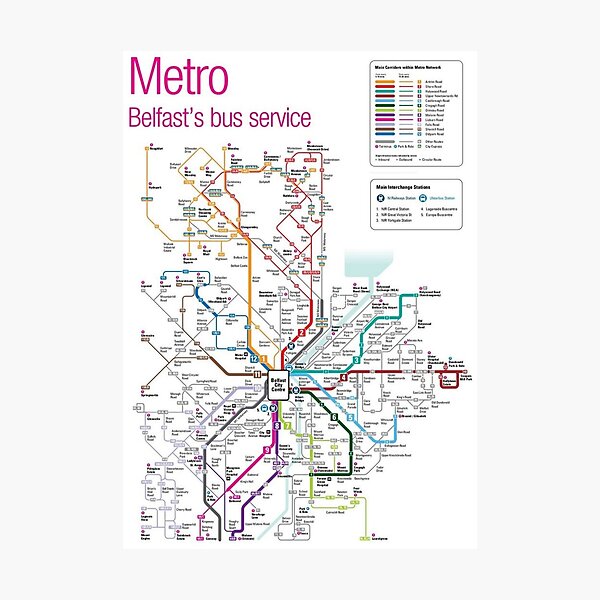 "Belfast City Train Bus Metro Map" Photographic Print for Sale by ...