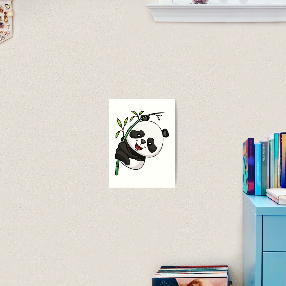 "Cute Playful Panda Hanging on Bamboo" Art Print by nldmhart | Redbubble
