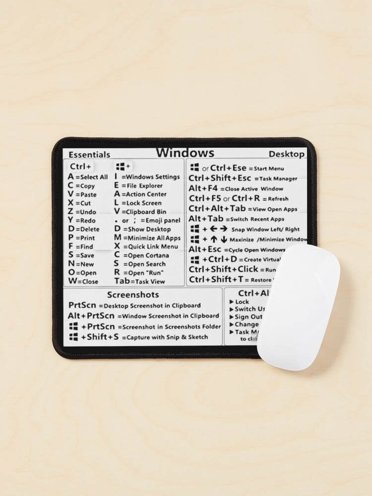 "Windows Computer Shortcut Keys (Black & White)" Mouse Pad for Sale by ...