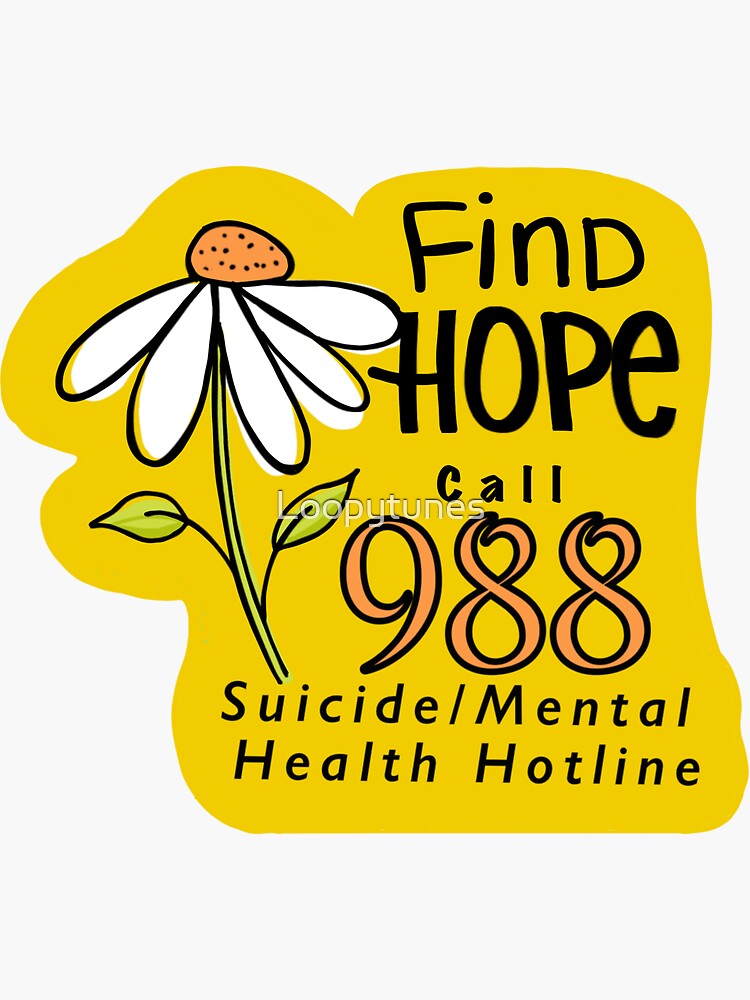 "988 sticker, mental health hotline" Sticker for Sale by Loopytunes ...