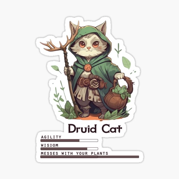 "DnD RPG Druid Cat" Sticker for Sale by PorcupineQuill | Redbubble