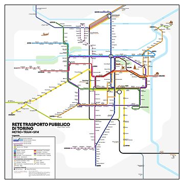 "Turin Italy City Bus Tram Train Metro Transport Map" Sticker for Sale ...