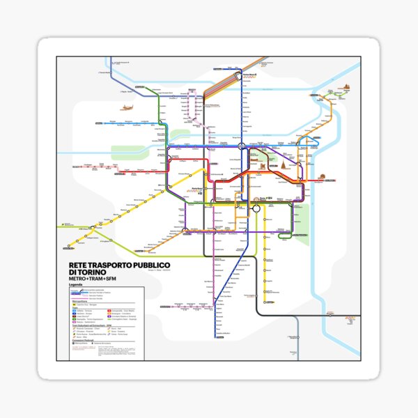 "Turin Italy City Bus Tram Train Metro Transport Map" Sticker for Sale ...