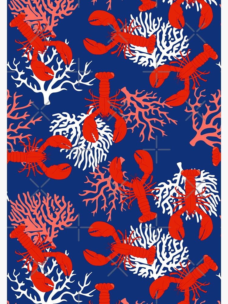 "Red White and Blue Lobsters Pattern" Sticker for Sale by HotHibiscus ...