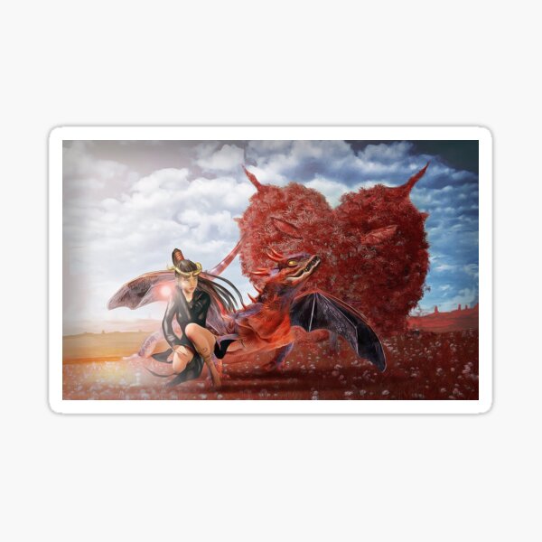 "Devil Heart Chinese Red Dragon Lady Fantasy" Sticker for Sale by ...
