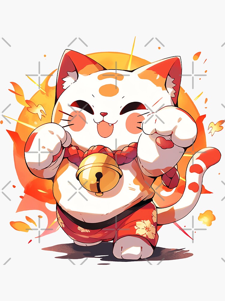 "Cute Kawaii Fire Manekineko Cat" Sticker for Sale by CozyKawaiiArt ...