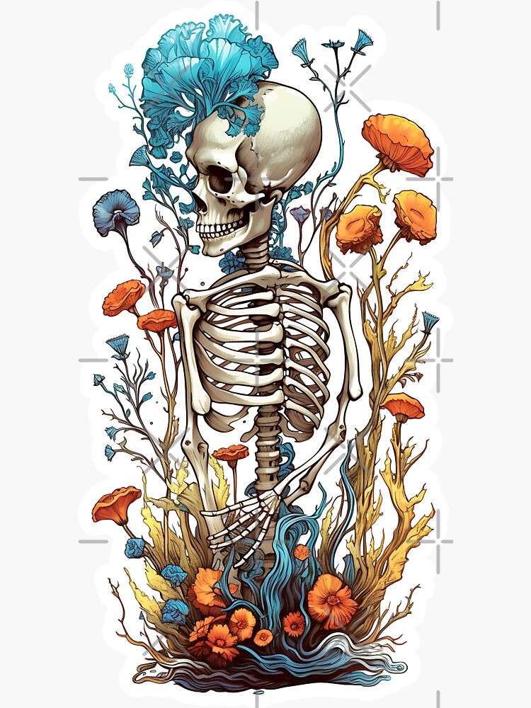 "Bones and Botany | human skeleton with Spring Botanicals " Sticker for ...