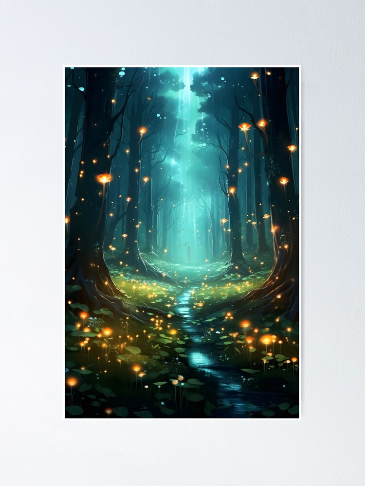 "Enchanted Forest with Fireflies " Poster for Sale by Spell-Craft ...