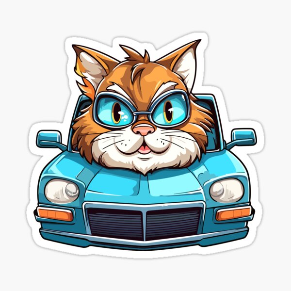 "Quirky Cat Drives Car" Sticker for Sale by Artwyz | Redbubble