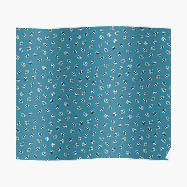 "Robins Egg Blue Background with Small Flowers Retro Pattern" Poster ...