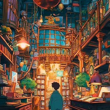 "Whimsical Library Anime Magical Book Store" Art Board Print for Sale ...