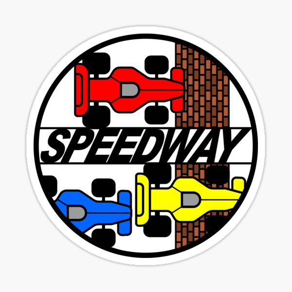 "SPEEDWAY round logo 3 CARS RYB with bricks" Sticker for Sale by ...