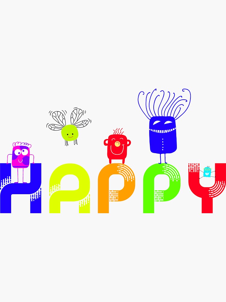 "HAPPY Neon Monsters Cute Critters Smiling Positive Attitude" Sticker ...