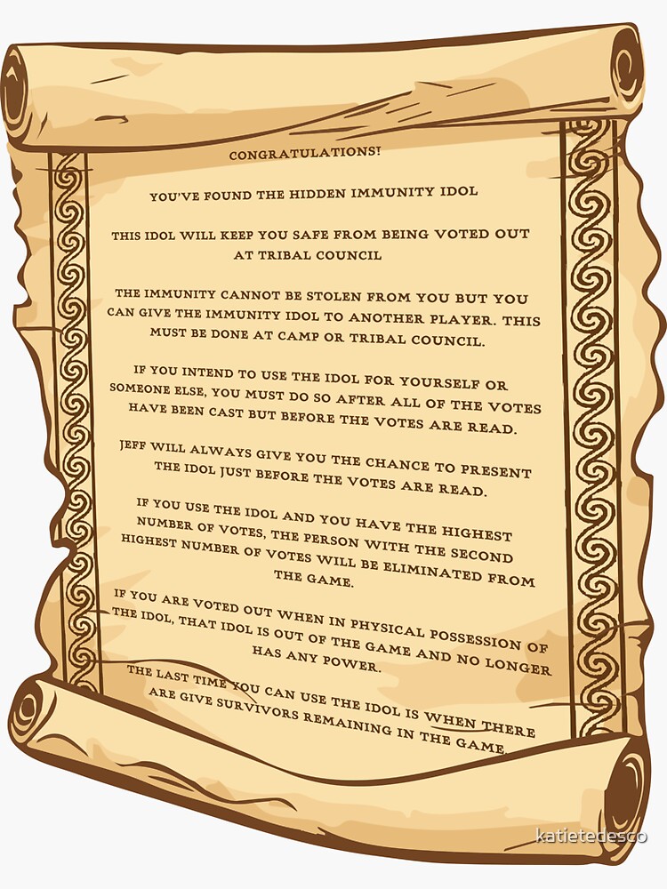 "Hidden Immunity Idol Clue" Sticker for Sale by katietedesco | Redbubble