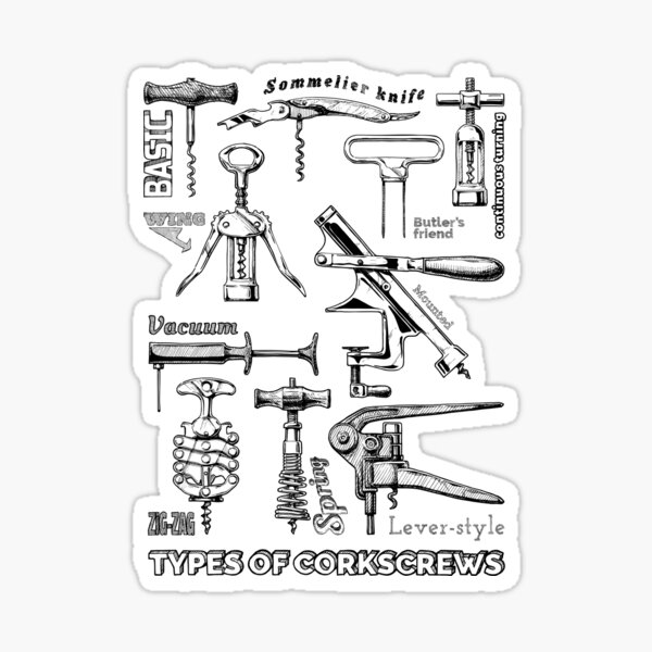 "Types of corkscrews" Sticker by CatMadePattern | Redbubble