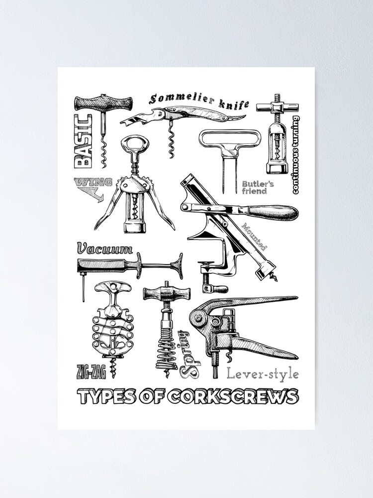 "Types of corkscrews" Poster for Sale by CatMadePattern | Redbubble