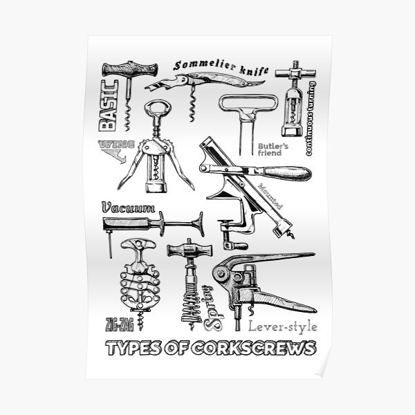 "Types of corkscrews" Poster for Sale by CatMadePattern | Redbubble