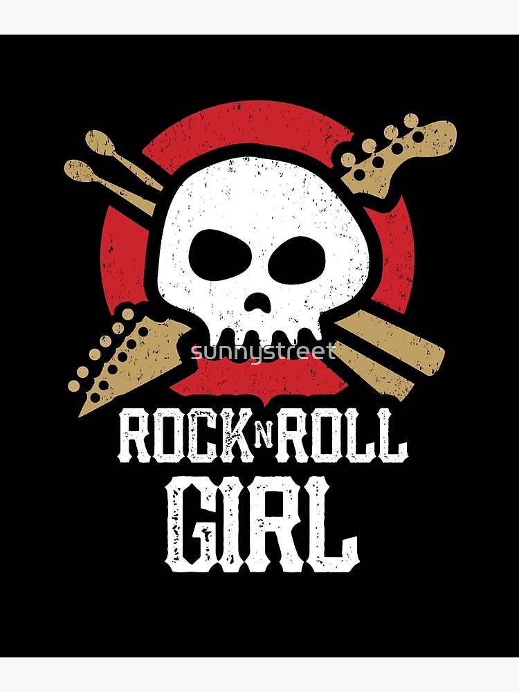 "Rock And Roll Girl Skull And Guitar Logo" Art Print by SunnyStreet ...