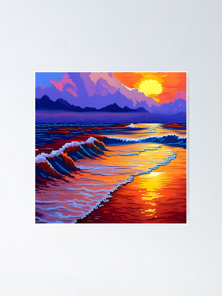 "Beautiful beach at sunset pixel art" Poster for Sale by brandway ...