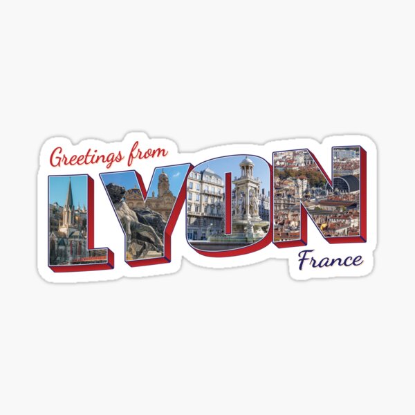 "Greetings from Lyon in France Vintage style retro souvenir" Sticker ...