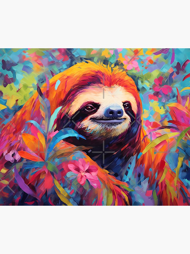 "Sloth Among Vibrant Blooms - Abstract Nature Art" Sticker for Sale by ...