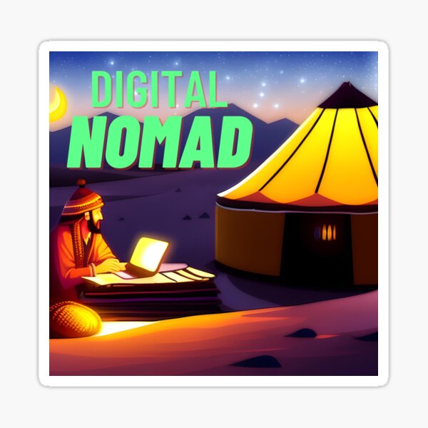 "A Digital Nomad works remotely at night next to his yurt to meet the ...