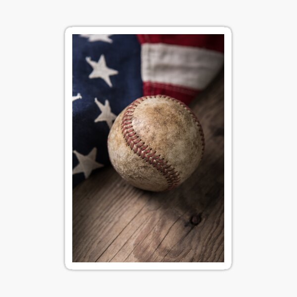 "Vintage Baseball on American Flag" Sticker by PixLifePhoto | Redbubble