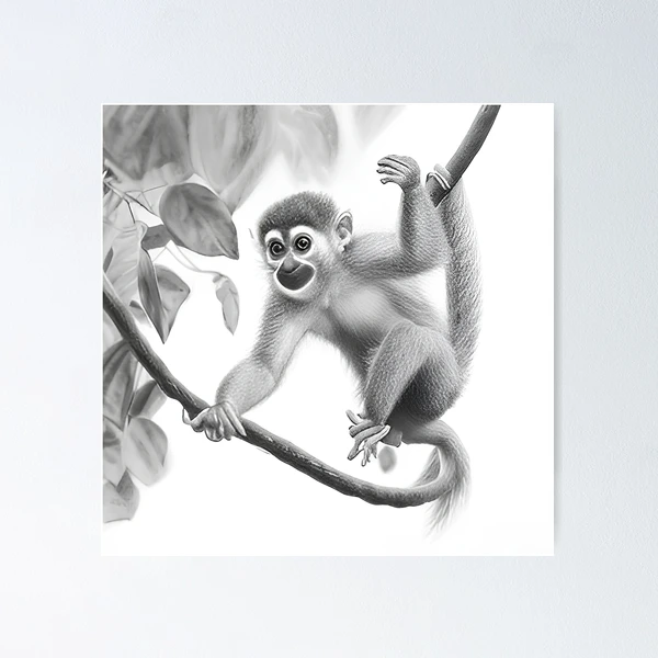 Dessins Au Crayon De Singes Singe Avec Pétard — Illustration De