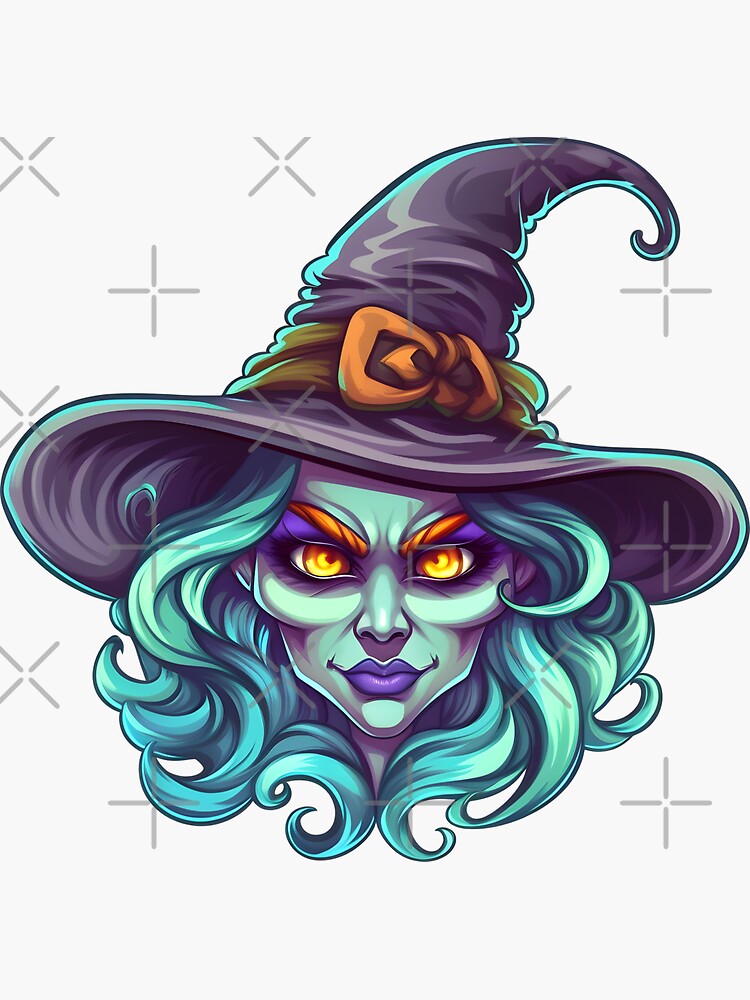 "Poison witch face, blue and purple" Stickerundefined by Clearmind-Arts ...